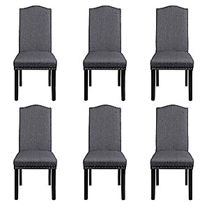 Yaheetech Dining Chairs with Rubber Wood Legs and Non-Woven Fabric Armless Chairs for Kitchen Living Room Hotel Wedding Lounge Reception, Set of 6, Dark Gray