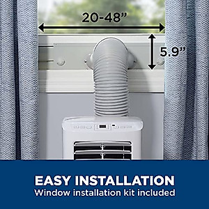 GE 5,100 BTU Portable Air Conditioner for Small Rooms up to 150 sq ft., 3-in-1 with Dehumidify, Fan and Auto Evaporation, Included Window Installation Kit,White