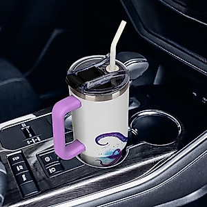 LLUTSNTH 40 Oz Vacuum Tumbler with Violet Handle Leakproof Insulated Tumbler Colorful Octopus Stainless Steel Travel Mug with Lid And Straw Coffee Cup Cute Water Bottles Cup Holder Friendly