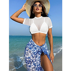 Avidlove White Crop Top Women's Mesh Crop Top Short Sleeve See Through Shirt Sexy Sheer Cropped Tee Women Crop Top White Mesh Top White M