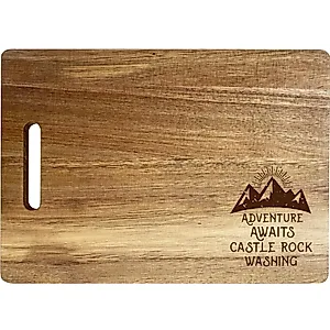Castle Rock Washington Camping Souvenir Engraved Wooden Cutting Board 14" x 10" Acacia Wood Adventure Awaits Design