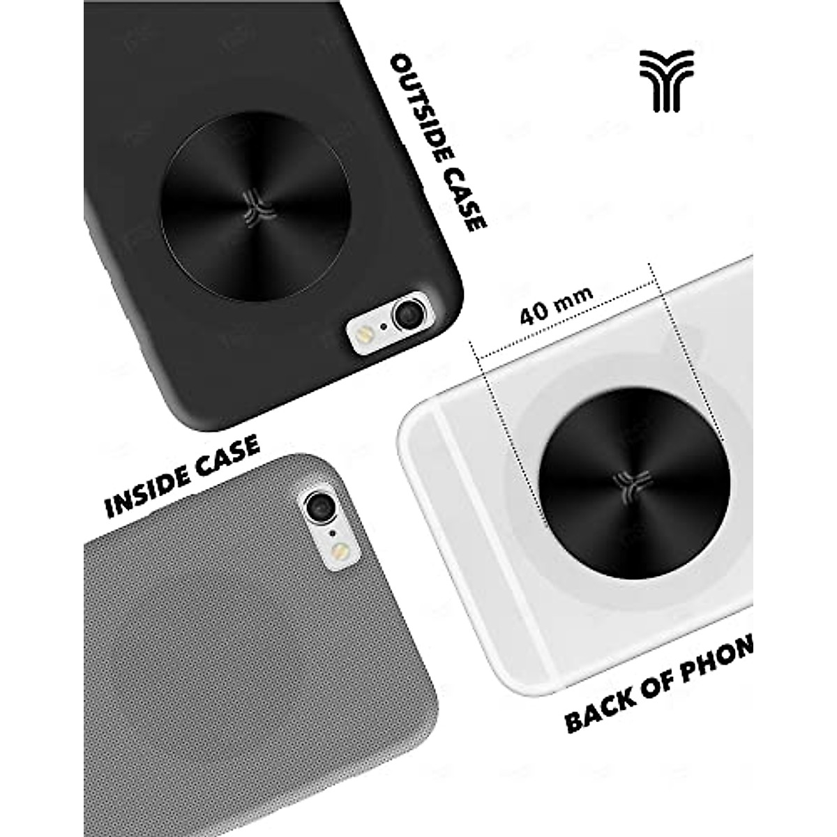 YOSH Metal Plates Replacement Mount Metal Plate Kits with Adhesive for Magnetic Car Phone Holder Magnet Cradle Mount, Compatible Holder and Other Magnetic Holder, Pack of 4, Round, Black