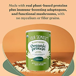 Four Sigmatic Organic Plant-Based Protein Powder Unflavored Protein with Lion’s Mane, Chaga, Cordyceps and More | Clean Vegan Protein Elevated for Brain Function and Immune Support | 16.9 oz
