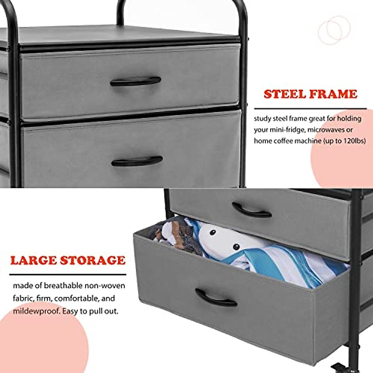 Fridge Stand with Storage, WAYTRIM Kitchen Fridge Stand Mini Fridge Organizer Stand for Dorms Refrigerator Stand with Metal Frame Wooden Tabletop 4 Swivel Wheels for Mobility