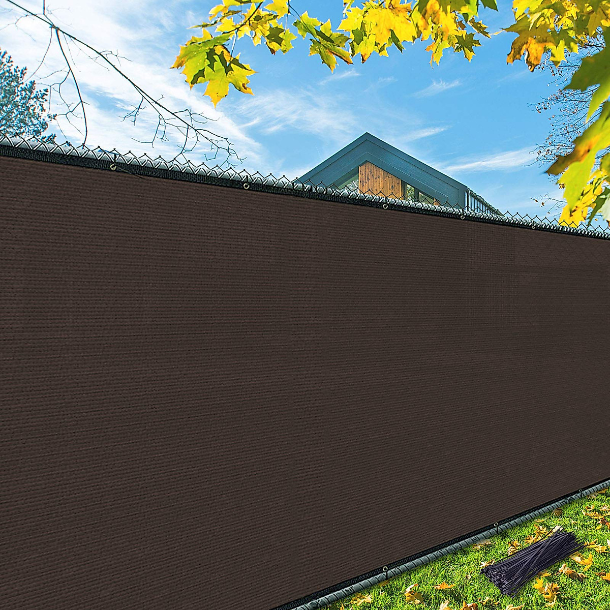iCover 4x12ft Fence Privacy Screen, Heavy Duty Privacy Fence Screen, Outdoor Shade Cloth Mesh Barrier, Reinforced Bindings and Brass Grommets, Cable Zip Ties Included, Brown