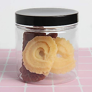 SBYURE 6 Pack 15 oz Round Clear Plastic Jars With Black Lids,Round PET Airtight Containers for Kitchen & Household Food Storage,Dry Goods,Honey,Nuts and More