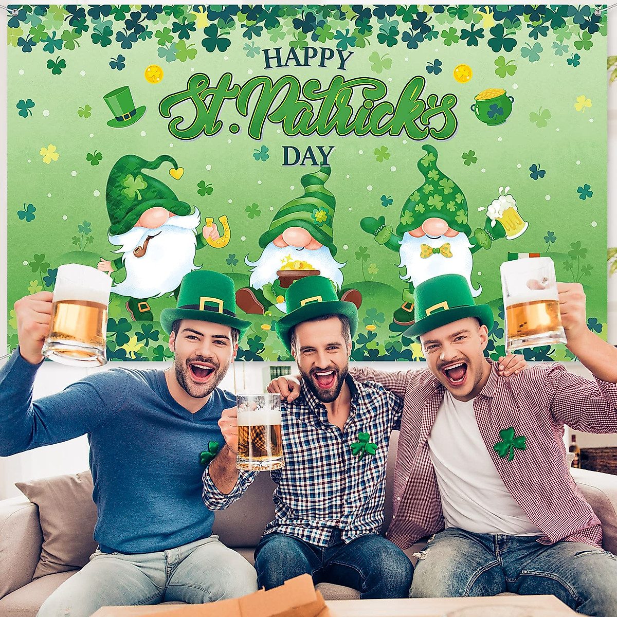 Happy St. Patrick's Day Decorations Green Photo Background for Irish Luck Day St Patricks Day Backdrop for Photography Photo Booth St Patricks Day Fabric Banner Shamrock Rustic Banner Prop, 6 x 4 ft