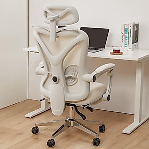 GGN Ergonomic Office Chair with Foot Rest, White Reclining Desk Chair with Leg Rest, Mesh Computer Desk Chair with Adjustable Headrest & Lumbar Support, White