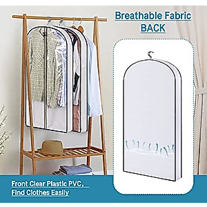 KIMBORA 40" Garment Bags for Hanging Clothes Storage with 4" Gussetes Clear Suit Bags for Closet Storage Coat Cover for Sweaters Shirts, Jackets, (5 Packs,White)
