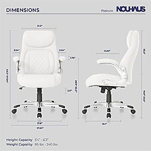Nouhaus +Posture Ergonomic PU Leather Office Chair. Click5 Lumbar Support with FlipAdjust Armrests. Modern Executive Chair and Computer Desk Chair (White)