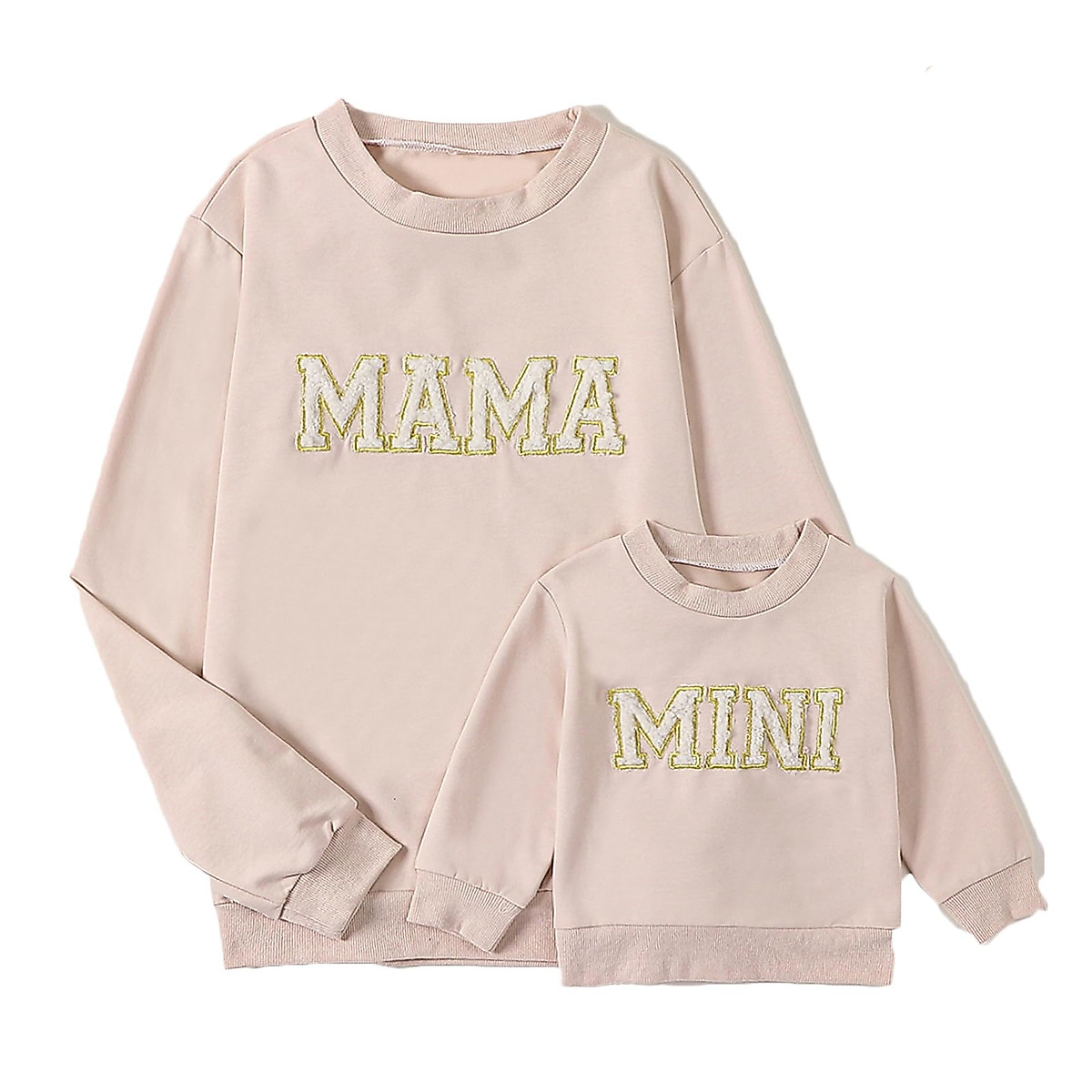 Winioder Mommy and Me Matching Outfits Letter Print Crewneck Pullover Sweatshirt Long Sleeve Shirt Tops Baby Clothes (Baby,Matching Beige,0-6 Months)