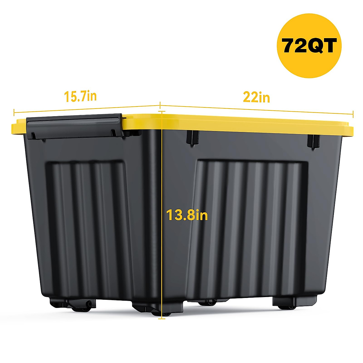 Nazhura 72Quart Plastic Storage Bin, Stackable and Nestable Storage Boxes with White Lids and Secure Latching Buckles, Large Storage Container (Black/Yellow, 72Quart-6Pack)
