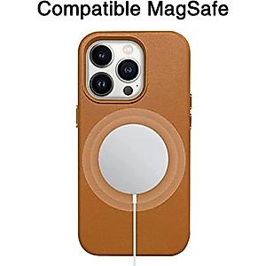 DALANI Compatible with iPhone 14 Pro Max Magnetic Leather Case,Compatible with Magsafe,Leather Cover for iPhone 14 Pro Max - 6.7 inch (Golden Brown)