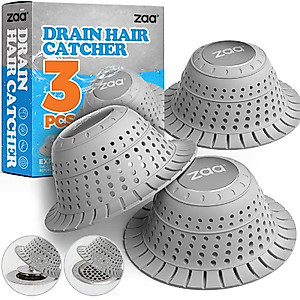 zaa Bathtub Drain Hair Catcher, 3 Pack Silicone Collapsible Drain Protector for Pop-Up and Regular Drains of Bathtub, Tub, Shower, Bathroom