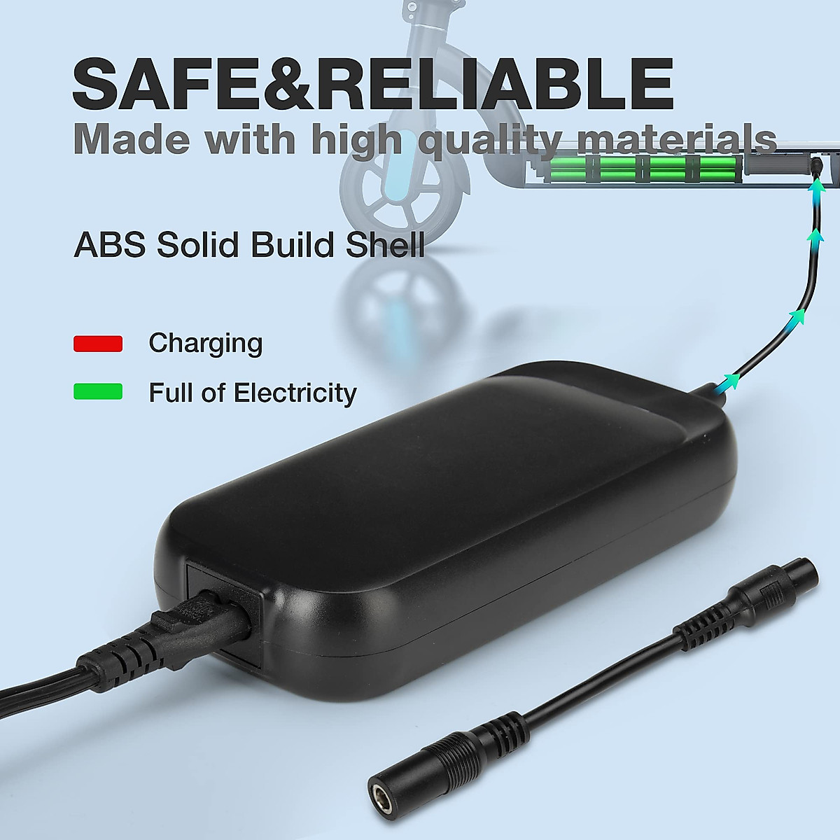 42V 2A Battery Charger Replacement 2 Plugs DC 2.1mm 1 Prong and 8mm 3 Prong Connector for 36V Lithium Battery, Power Supply Adapter 36 Volt Device