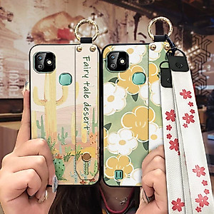 Original Lanyard Lulumi Phone Case for infinix X612/Smart HD 2021, Durable Sunflower Back Cover Painting Flowers Anti-dust for Girls Shockproof Dirt-Resistant Phone Holder Soft Wristband, 5