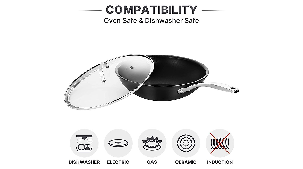 Qstar 12" Nonstick Wok Pan for Easy Stir-Frying