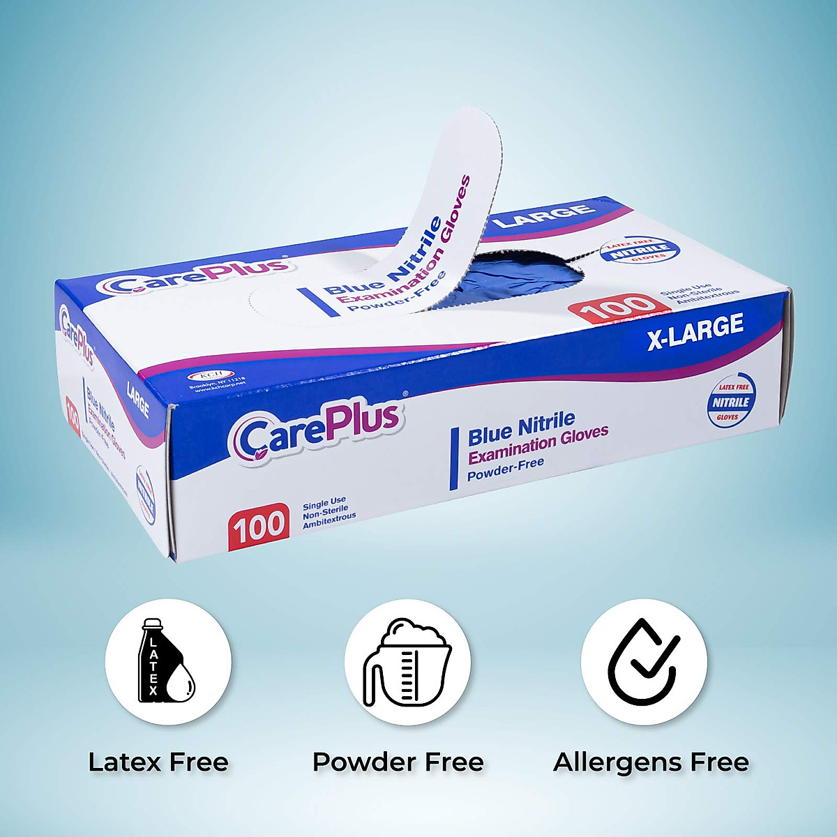 Care Plus Medical Nitrile Examination Gloves Blue Disposable Medium 100 Count