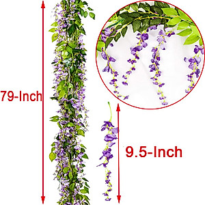 Onetoy Wisteria Garland Flower Vines Wisteria Vine Artificial Wisteria Hanging Flowers Garland - 5pcs Total 33ft (Plurple)