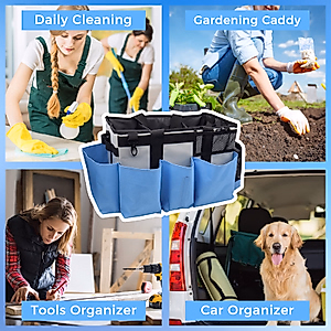SCAVATA Large Wearable Cleaning Caddy Bag, Cleaning Supplies Organizer with Handles & Shoulder Straps for Housekeepers, Under Sink & Car Cleaning Tool Organizers Bags with Multiple Compartments (Blue)