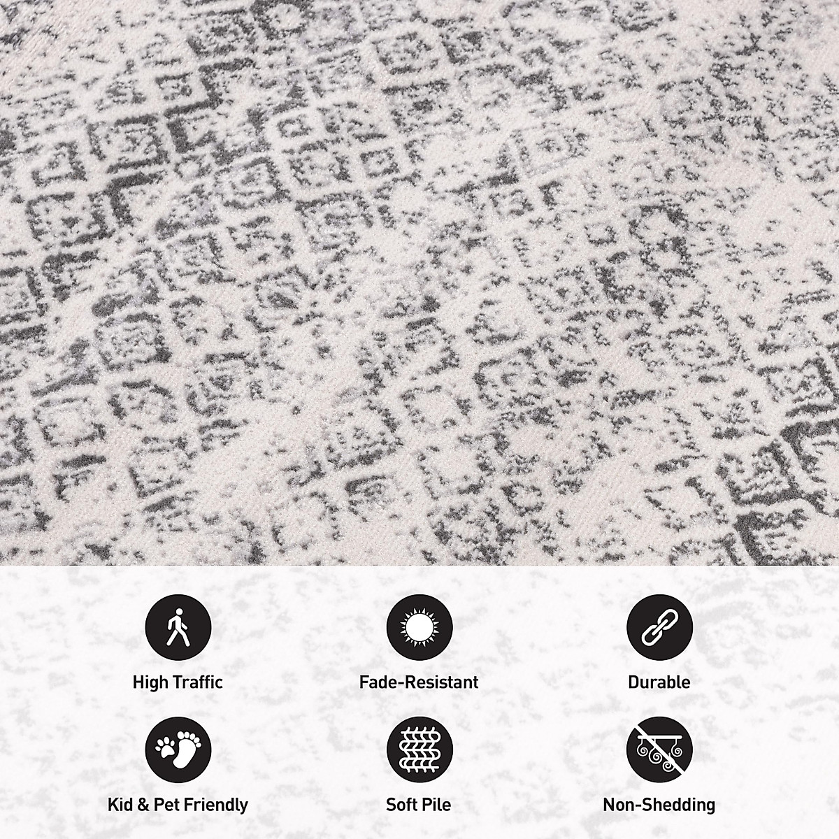 Rugshop Distressed Bohemian Border Stain Resistant Soft Area Rug 7' 10" x 10' Gray