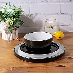 AmorArc Ceramic Dinnerware Sets for 4,12 -Piece Double Color Stoneware Plates and Bowls Set,Chip and Crack Resistant | Dishwasher & Microwave Safe Dishes Set,Service for 4 -White &Black