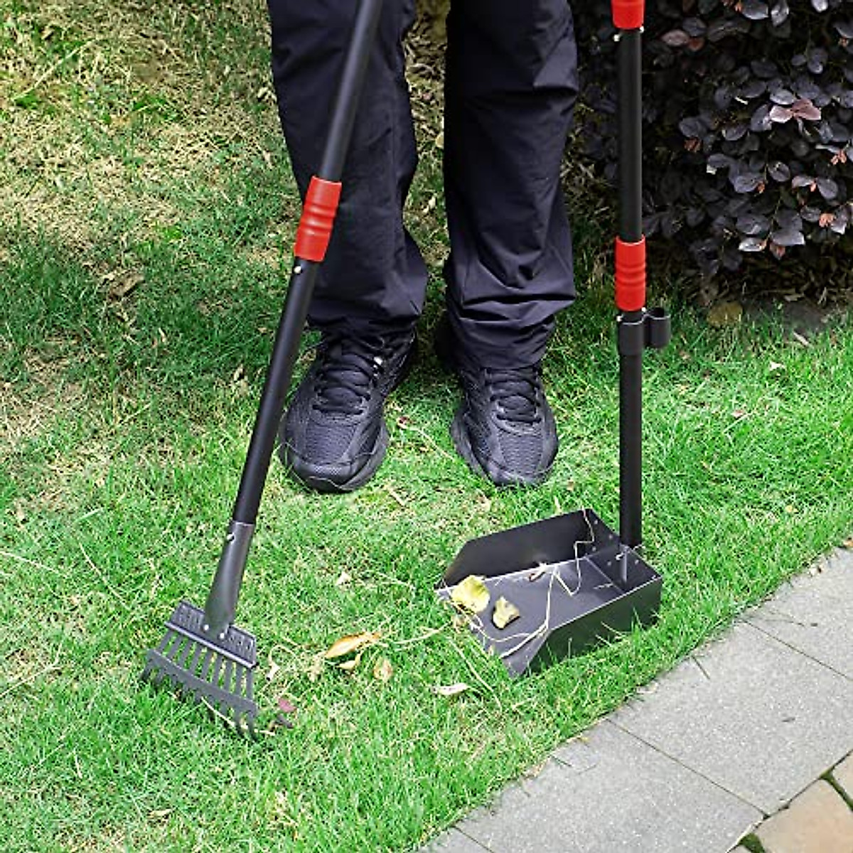 Heeyoo Dog Pooper Scooper, Dog Poop Tray and Rake Set, Pet Waste Removal Scoop with Long Adjustable Sectional Stainless Handles, 2 Pack