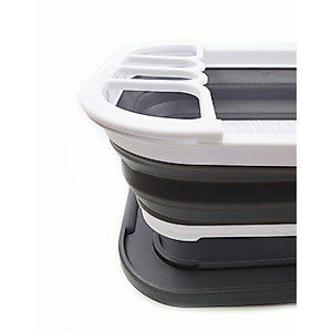 SAMMART 12L (3.17 Gallon) Collapsible Dish Drainer with Tray - Foldable Drying Rack Set - Portable Dinnerware Organizer - Space Saving Kitchen Storage Tray (1, White/Dark Grey)