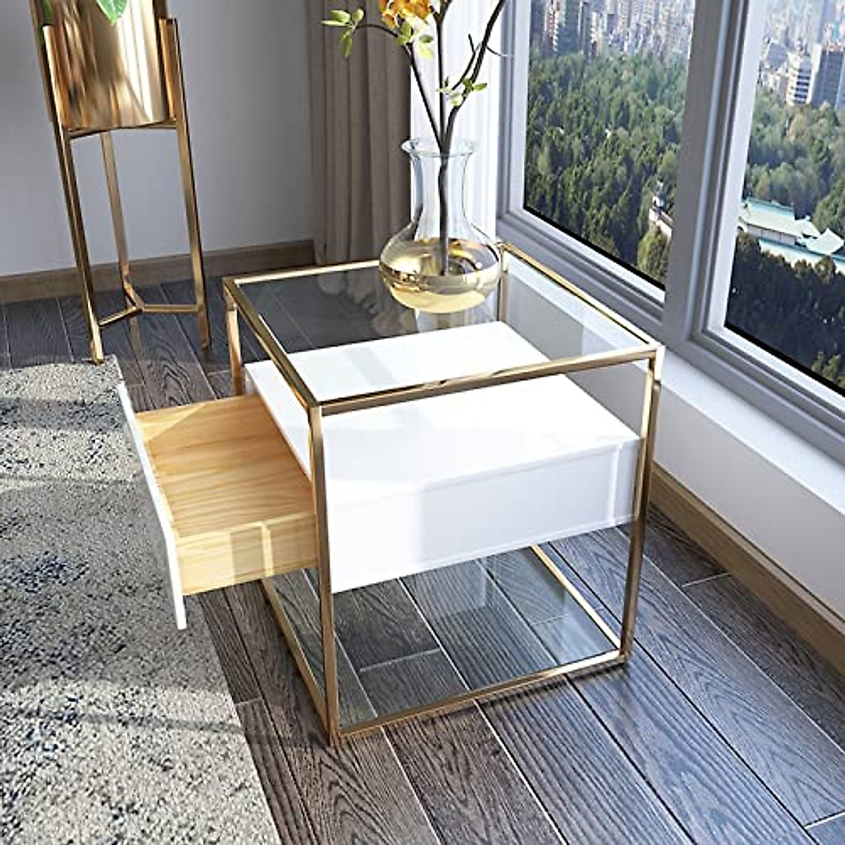 HIGOH Bedside Table Transparent Nightstand Simple Living Room Side Luxury Modern Multi-Function Storage Cabinet Bedroom Bedside Table