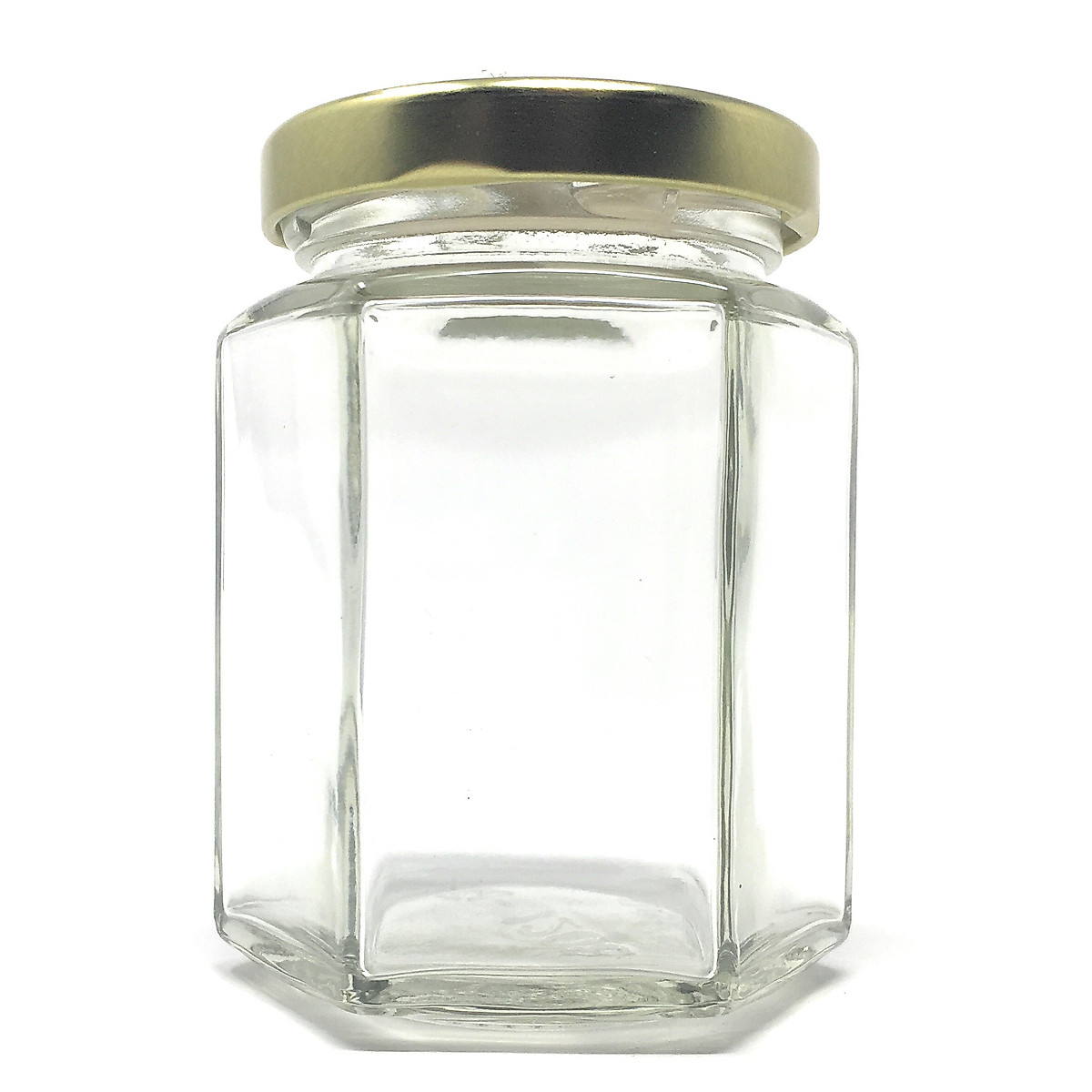6 oz Hexagon Glass Jar with Gold Metal Lid by Richards Packaging 12-pack