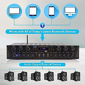 Pyle Wireless Home Audio Amplifier System - Bluetooth Compatible Sound Stereo Receiver Amp - 6 Channel 600Watt Power, Digital LCD, Headphone Jack, 1/4'' Microphone IN USB SD AUX RCA FM Radio PTA66BT.6