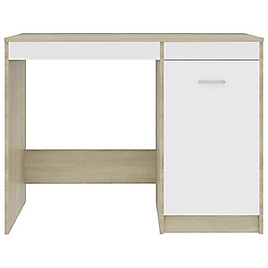 WRJENFSC Desk Writing Desks Secretary Desk Bedroom Desks Computer Desk with Storage White and Sonoma Oak 39.4"x19.7"x29.9" Engineered Wood Suitable for study, bedroom, living room, office