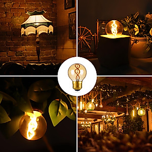 Genixgreen Dimmable E26 Amber LED Bulb Small Edison Light Bulb 25 Watt Equal 3W,G16.5/G50 Antique Globe Spiral Filament Bulb for Vanity Outdoor Light Strings,Soft White 2200K,180LM,2 Pack