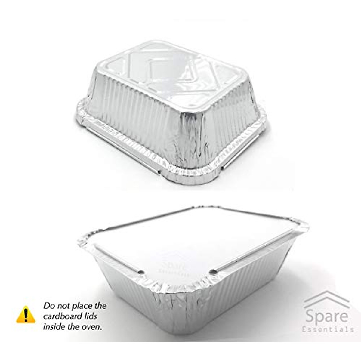 Spare Essentials 55 Pack - Aluminum Pan/Containers with Lids/Foil Containers/Aluminum Pans with Lids/Take Out Containers/Disposable Pans/Aluminum Foil Food Containers/Freezer meals containers (1 LB)