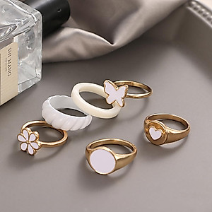 KISS WIFE 24Pcs Gold Knuckle Rings Set for Women, Vintage Stackable Boho Midi Finger Ring Sets, Cute Y2K Aesthetic Rings Pack Trendy Jewelry Gift for Her (6pcs style B)