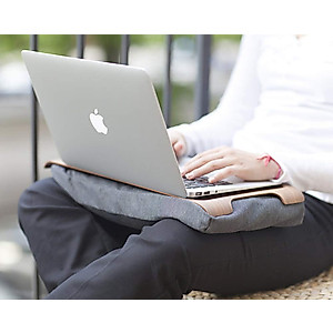 bosign Mini Multi-Purpose Laptray, Anti-Slip, Walnut Wood, Salt and Pepper Gray Cushion