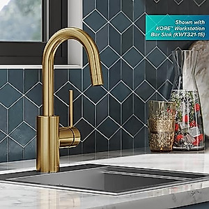 KRAUS Oletto Single Handle Kitchen Bar Faucet with QuickDock Top Mount Assembly in Brushed Brass, KPF-2600BB, 12 1/2 Inch