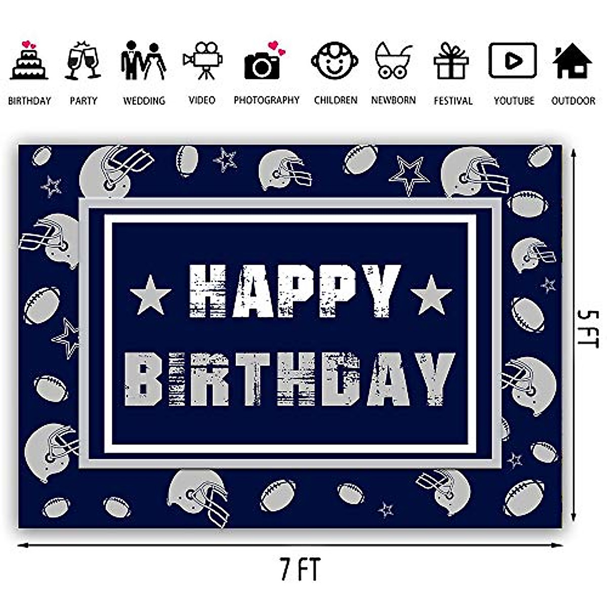 Football Backdrop for Birthday Party, 7x5ft/2.1x1.5m New Vinyl, Blue and White Gray Helmet Stars Photography Background, Sports Fans Party Decor Supplies Banner Photo Shooting Props BJZYST203