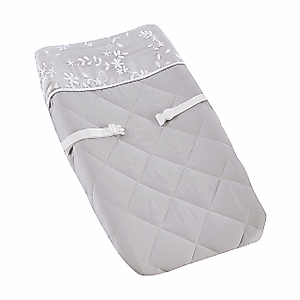 Sweet Jojo Designs Grey Floral Vintage Lace Girl Baby Nursery Changing Pad Cover - Solid Light Gray Silver Luxurious Elegant Princess Boho Shabby Chic Luxury Glam Flower High End Boutique