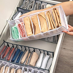 2PCS Clothes Organizer（7 Grids）Drawer Dividers for Clothes - Foldable Grid Storage Box with Multiple Layers