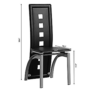 Karl home Modern Hollow Dining Chair Set of 4, Black Dining Chairs with PVC Backrest & Leather Cushion, Dining Chair for Kitchen & Dining Room, 300lbs Weight Capacity