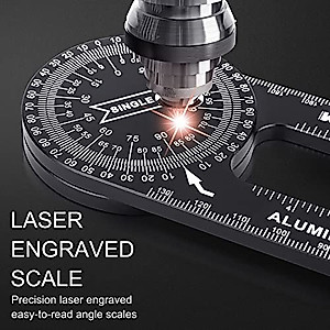 Kynup Aluminum Angle Finder, Miter Saw Protractor with 2 Pencils/Storage Bag Featuring Inch/MM, Laser Engraved Scales for Woodworking, Carpentry, Plumbing, Metalworking