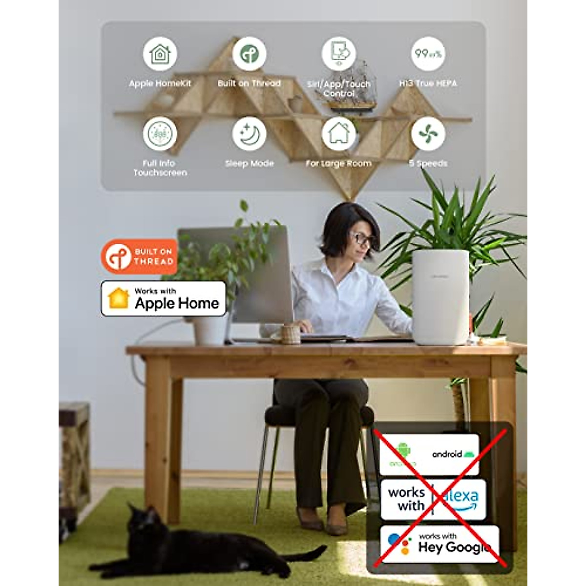 Airversa HomeKit Air Purifier with Thread, 𝗥𝗲𝗾𝘂𝗶𝗿𝗲𝘀 𝗧𝗛𝗥𝗘𝗔𝗗 𝗘𝗻𝗮𝗯𝗹𝗲𝗱 𝗔𝗽𝗽𝗹𝗲 𝗛𝗼𝗺𝗲 𝗛𝘂𝗯 3-Stage H13 True HEPA Filter Smart Air Cleaner 1000 sq.ft Purelle AP2