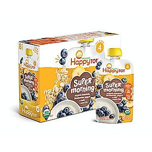 Happy Tot Organics Stage 4 Super Morning Organics Bananas Blueberries Yogurt & Oats + Super Chia, 4 Ounce Pouch (Pack of 8) packaging may vary