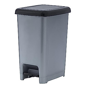 Superio Small 2.5 Gallon Plastic Trash Can with Swing Top Lid, Waste Bin for Under Desk, Office, Bedroom, Bathroom- 10 Qt, Beige/Brown (Grey/Black, Step On)