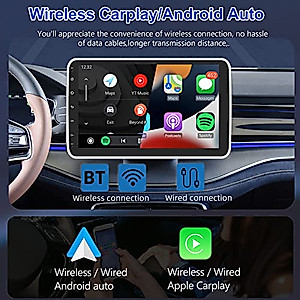 Android 11 Single Din Car Stereo with Wireless Apple Carplay Android Auto, 10.1 Inch HD Touchscreen Car Radio Audio with GPS Navigation, Bluetooth, Subw, WiFi, USB, SWC, HiFi, FM+Backup Camera