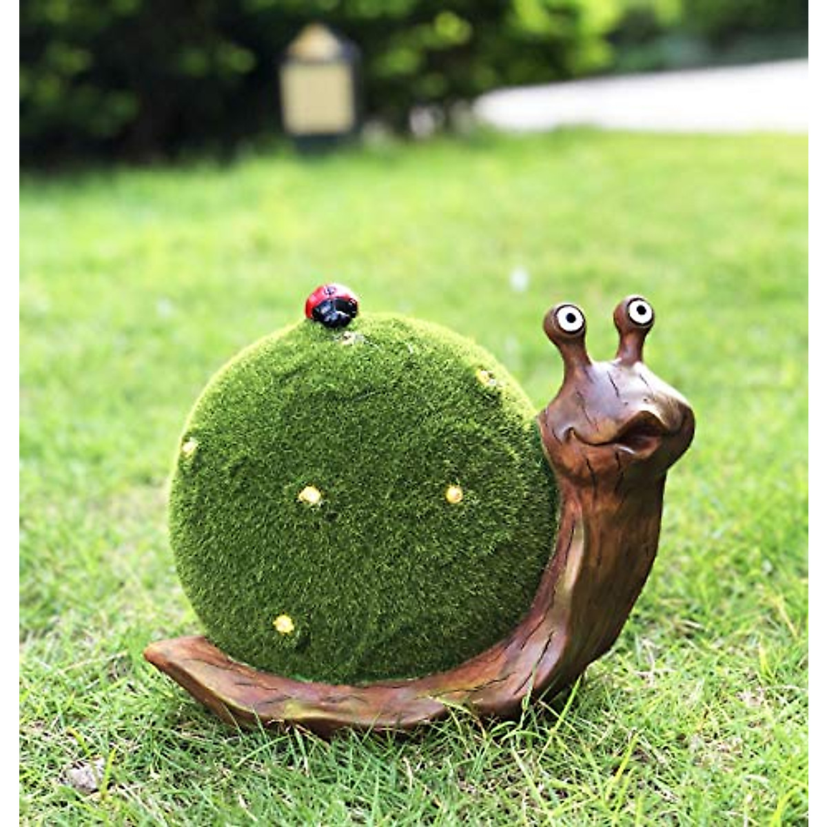 TIBLEN Solar Powered Snail with Fiber Grass and Ladybug Outdoor LED Garden Light Decor, 10.5 x 8.5 Inch
