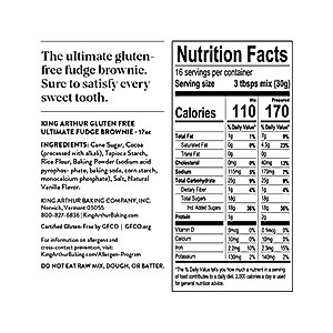 King Arthur, Gluten Free Fudge Brownie Mix, Certified Gluten-Free, Non-GMO Project Verified, Certified Kosher, 17 Ounces