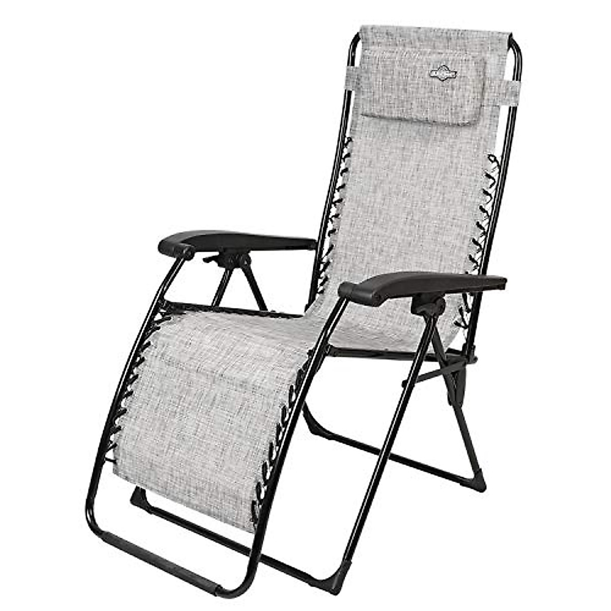 Guidesman LC-8014 Foldable Locking Weather Resistant Outdoor Steel Framed Zero Gravity Reclining Lounge Chair with Headrest Pillow, Gray