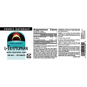 Source Naturals L-Tryptophan, for Mood, Relaxation, and Sleep*, 500mg - 120 Tablets